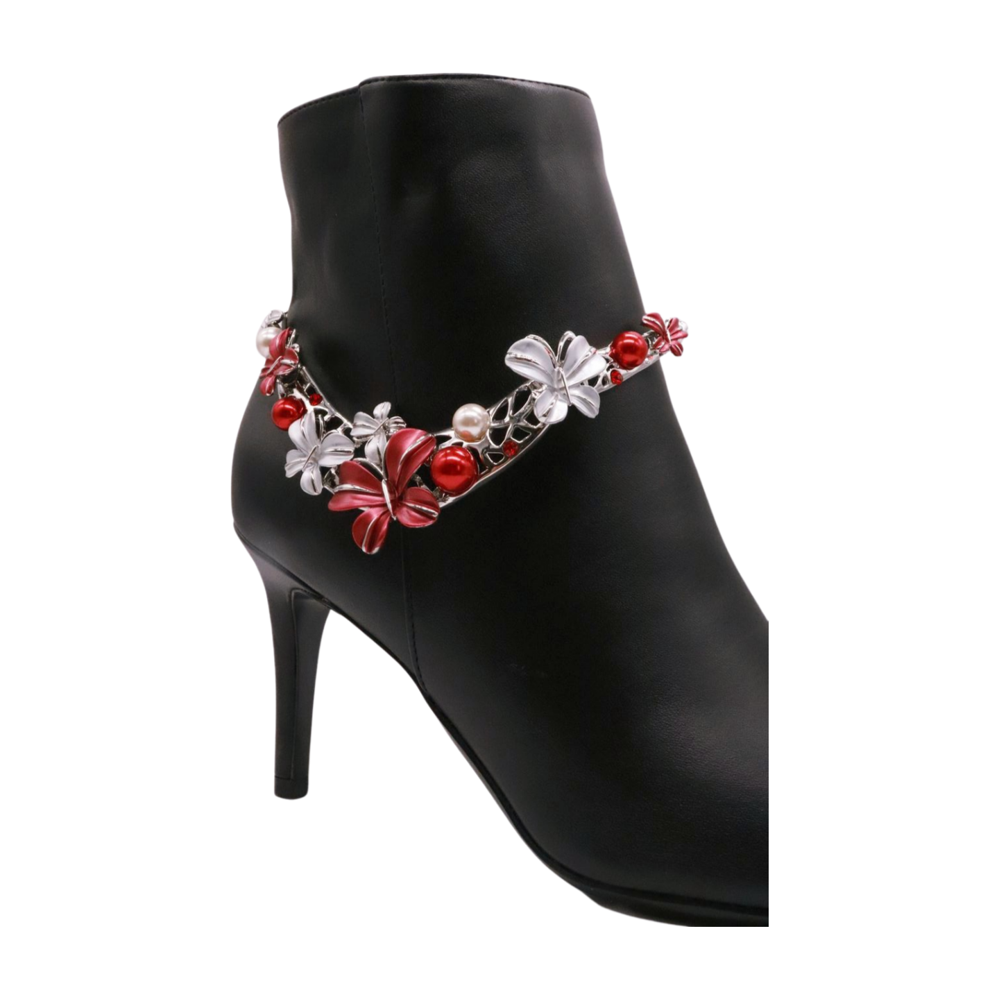 Women Silver Metal Chain Boot Bracelet Anklet Shoe Red Fun Butterfly ...