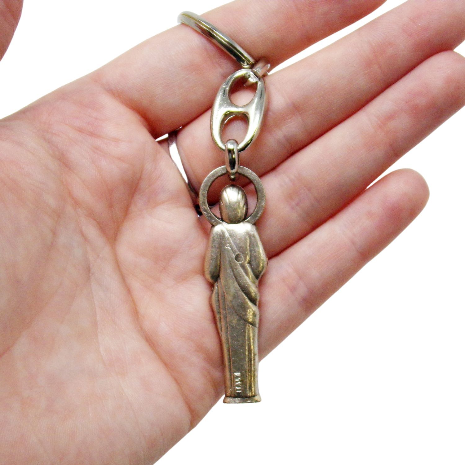 Silver Tone Standing Saint Jude Figurine Key Chain Car Accessory 4 1/4 ...