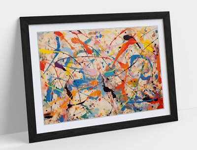 JACKSON POLLOCK STYLE ABSTRACT ORANGE BLUE -FRAMED WALL ART POSTER ...
