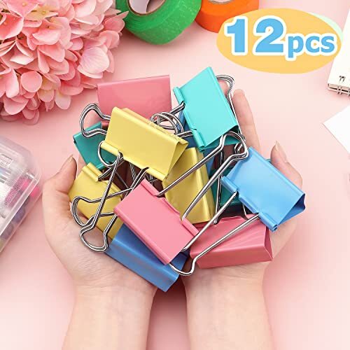 12Pack 2 Inches Large Binder Clips Metal Paper Clamps for Office School ...
