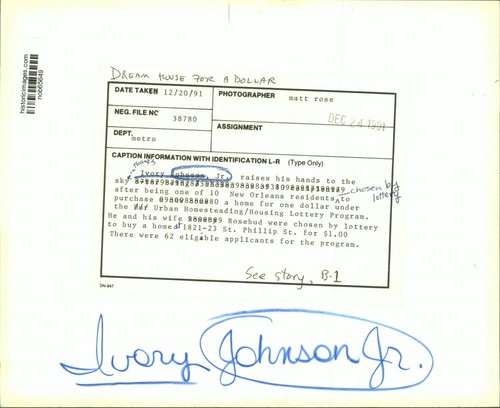 1991 Press Photo Ivory Johnson jr, chosen by housing lottery program ...