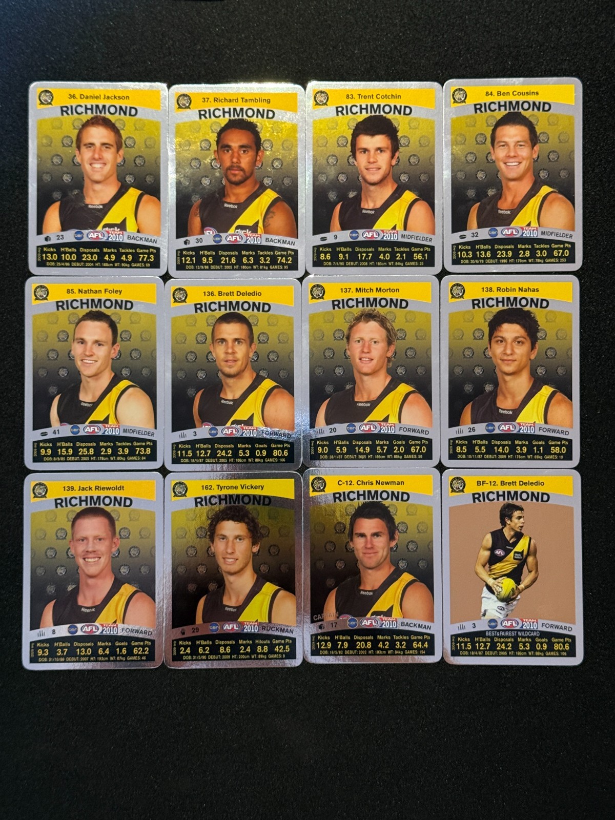 2010 AFL TEAMCOACH SILVER TEAM SET - RICHMOND TIGERS inc CAPTAIN and B ...