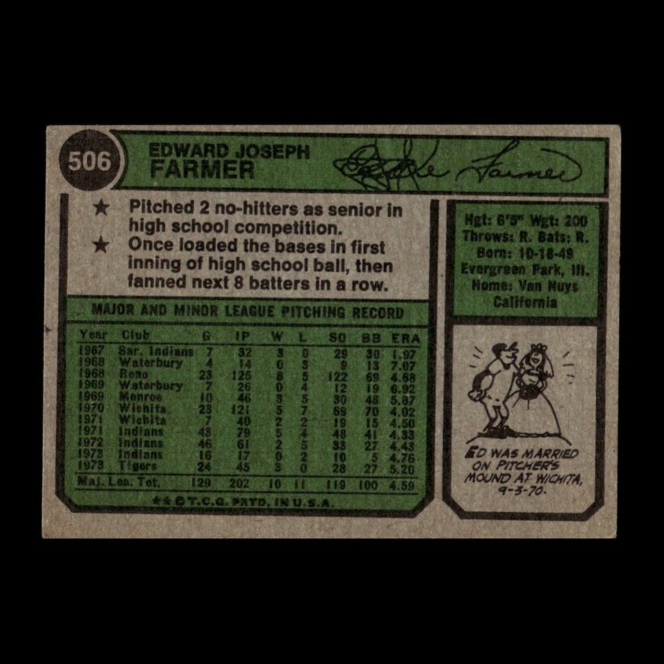 Ed Farmer 1974 Topps Detroit Tigers #506 Nice! 2 | eBay