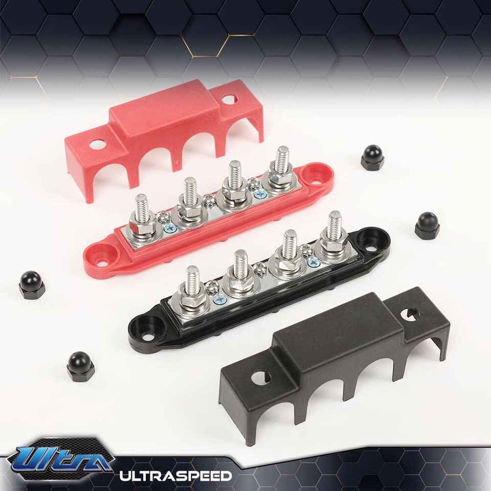 PAIR 4-POST BUSBAR POWER DISTRIBUTION BLOCKS BLACK/ RED 12V 250A 5/16 ...