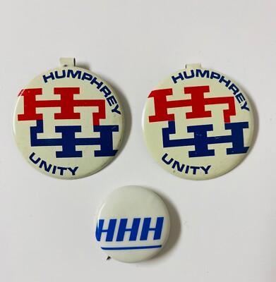 Vintage Original Herbert Humphrey Unity HH HHH Pin Button Pinback set ...