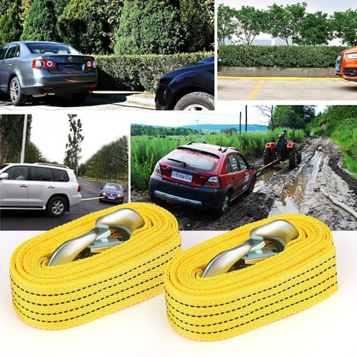 2PCS 5Ton 13FT Car Tow Cable Towing Strap Rope with Hooks Emergency ...