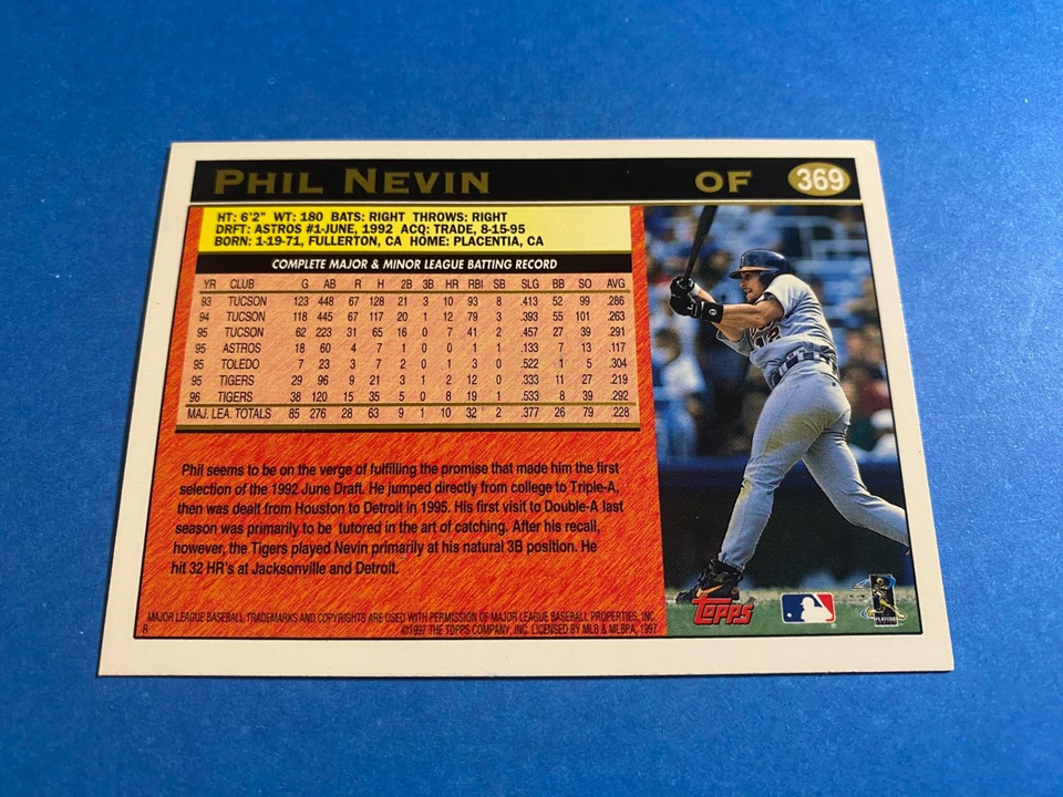PHIL NEVIN 1997 TOPPS AUTO SIGNED TIGERS ANGELS PADRES RANGERS YANKEES ...