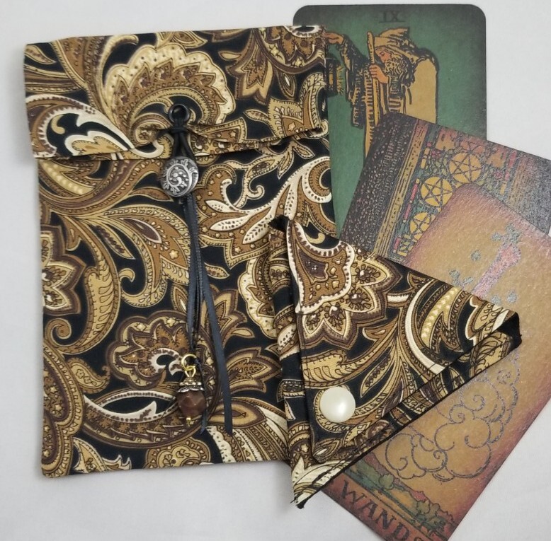 Tarot Card Pouch Handmade Brown/Tan Paisley with Charm PLUS Crystal ...