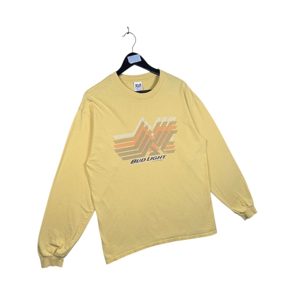 Vintage Bud Light Retro Logo Graphic Long Sleeve Yellow Mens Large | eBay