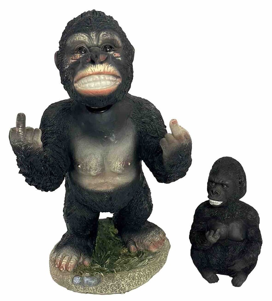 34cm Bobble Head Cheeky Rude Finger Gorilla Garden Ornament Figurine ...