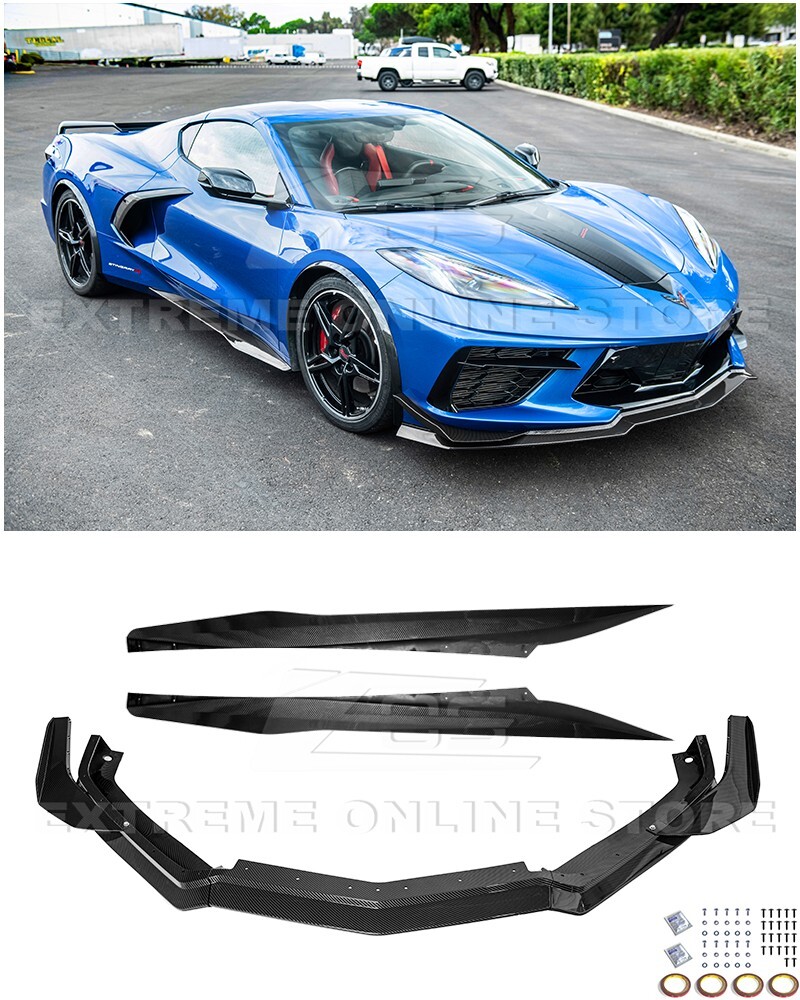 Z06 CARBON FIBER PRINT Front Splitter Canards & Side Skirt 20-Up ...