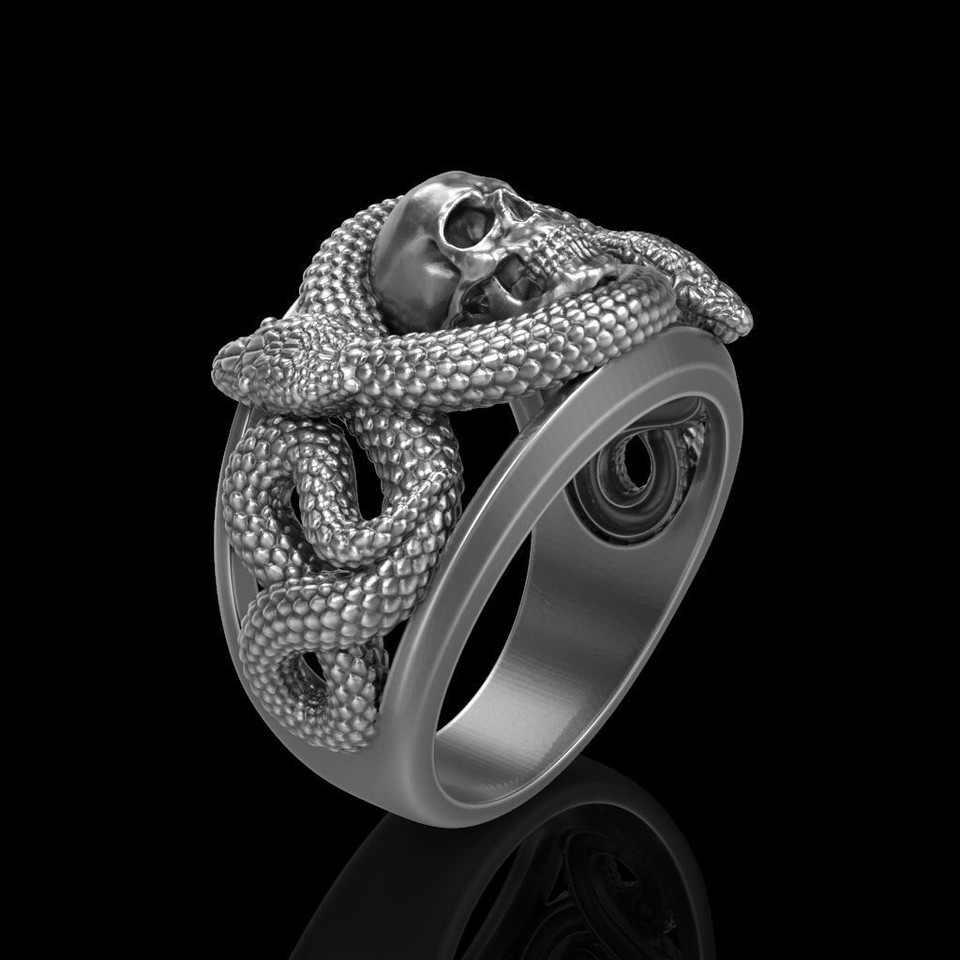 Excellent crafted Men's Dead Outlaw Ring Skull and Snake In 925 ...