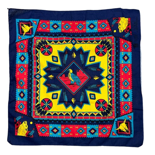 Vintage Paris Bandana Native American Eagle Wolf Blue Red Made In The ...