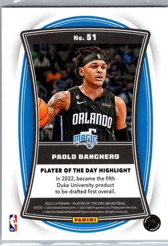 2022-23 Panini Player of the Day #51 Paolo Banchero | eBay