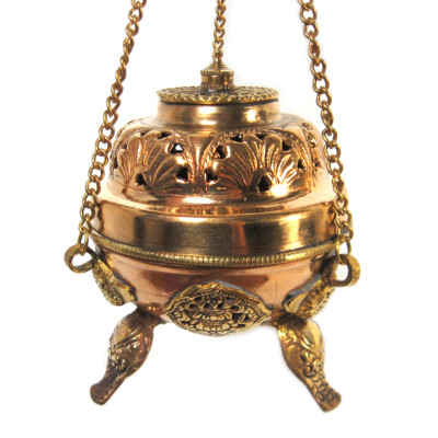 NEW Hanging Tibetan Style Incense Burner 4.25" Copper and Brass w ...