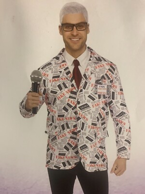 Mens FAKE NEWS Reporter Halloween Costume Anchor Journalist Newscaster ...