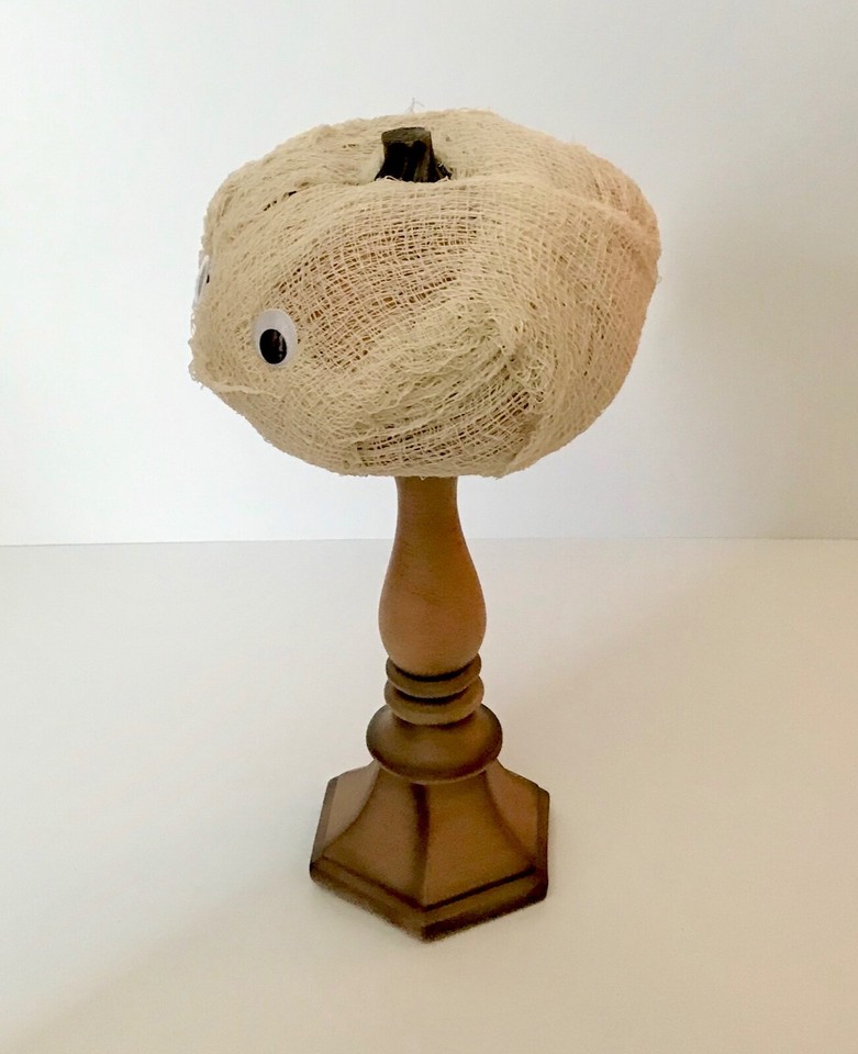 MUMMY HEAD PUMPKIN TALL CANDLESTICK HALLOWEEN PARTY DECORATION ...