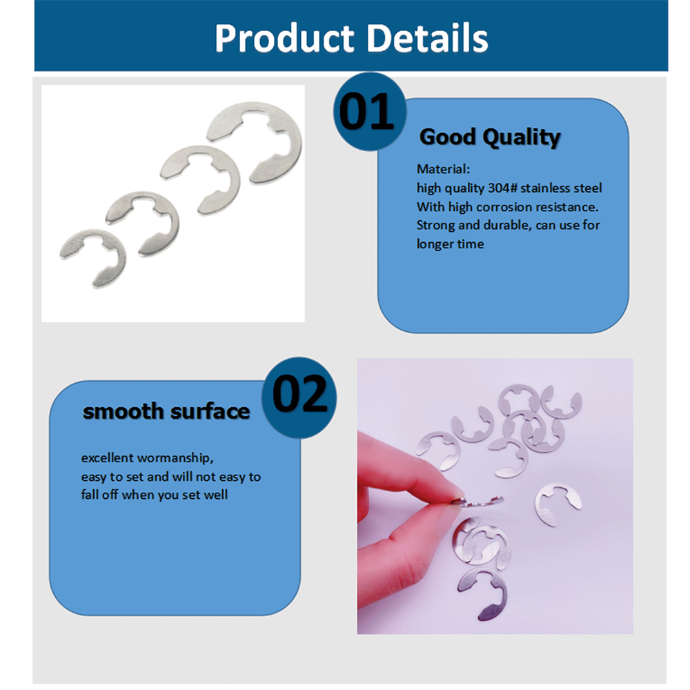 120X Stainless Steel E-Clips External Retaining Washers C-Clip 1.5mm ...