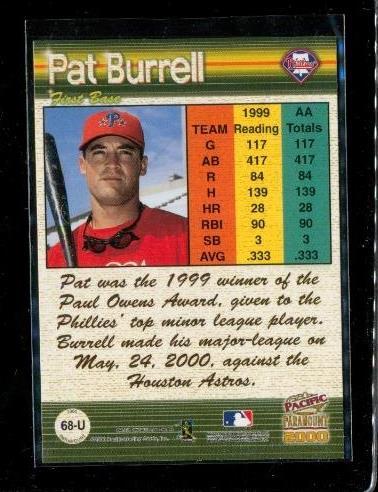 2000 PACIFIC PARAMOUNT ROOKIE Baseball Trading Card 68-U PAT BURRELL ...