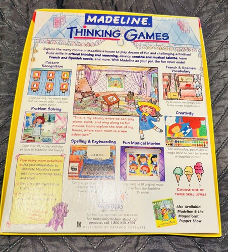 MADELINE Thinking Games. PC CDROM, 1996, Creative Wonders, Big Box, CIB ...