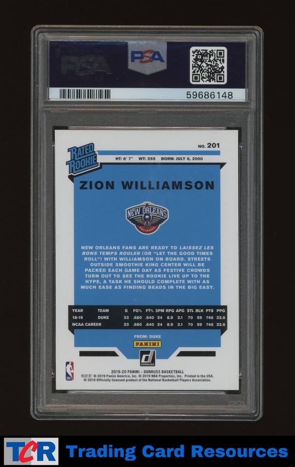 2019 Panini Donruss #201 Zion Williamson PSA 10 GEM MT | eBay