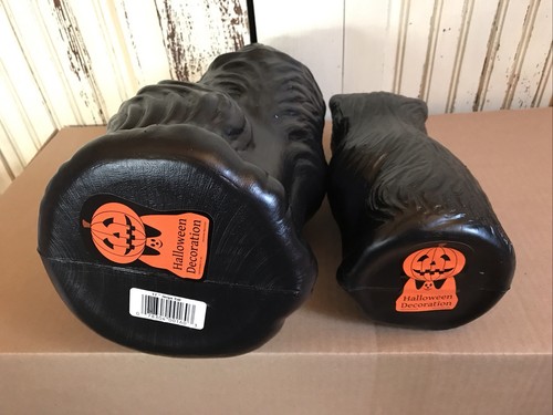 Blow Mold Plastic Halloween Black Cats Decoration Bank Scary Yellow ...