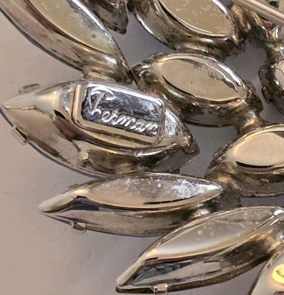 C.1960: SIGNED SHERMAN SPARKLING BLUE AURORA GENUINE CRYSTALS, DOMED ...