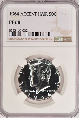 1964 ACCENT HAIR Kennedy Half Dollar Proof NGC PF 68 PR68 Gem Coin 50C ...