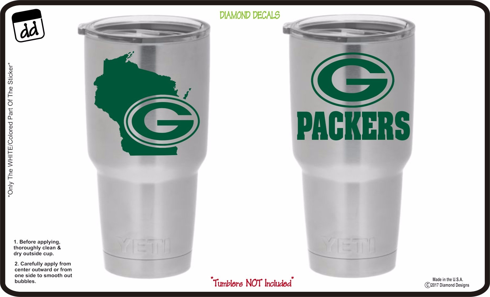 Green Bay Packers (Set of 2) for Yeti Cup Vinyl Decal NFL Car Sticker ...
