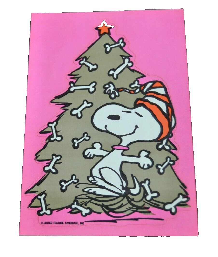 GIANT SNOOPY Sticker Vtg HTF PEANUTS Christmas Tree Dog Bones Die-Cut 7 ...