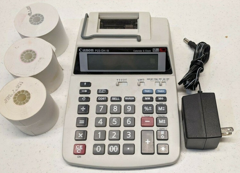 Canon P23-DH III Desktop Printing Calculator w/ Adapter and extra rolls ...