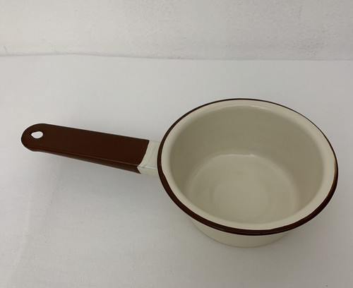 Vintage Cream & Brown Enamel Small Sauce Pan 5 " X 2 " Very nice | eBay