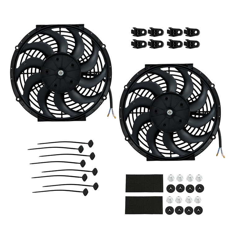 2PC 12" 12V Universal Slim Fan Push Pull Electric Radiator Cooling Fan ...