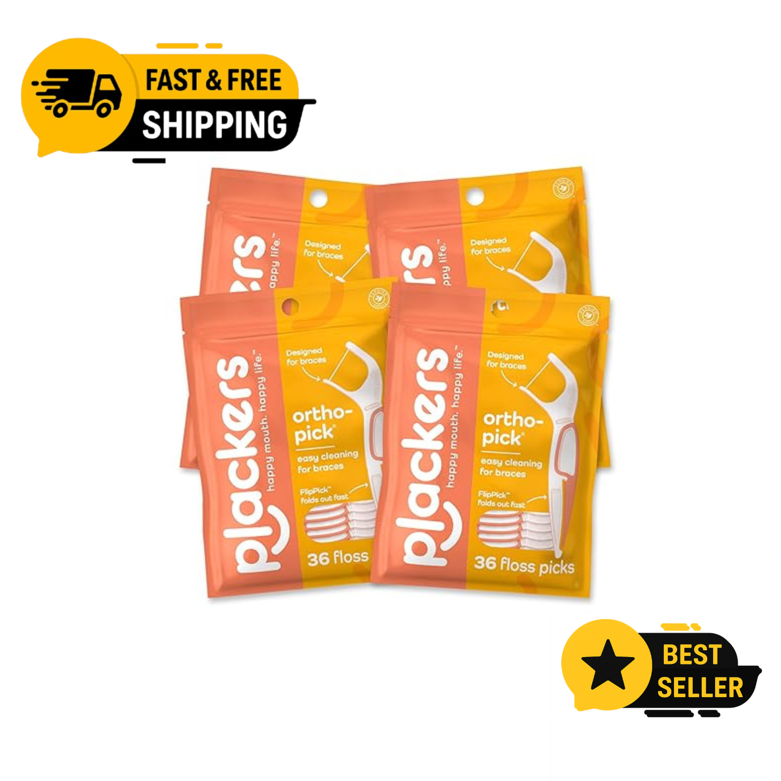 Plackers Orthopick Dental Braces Flossers with Sure-Zip Zeal 36 Count ...