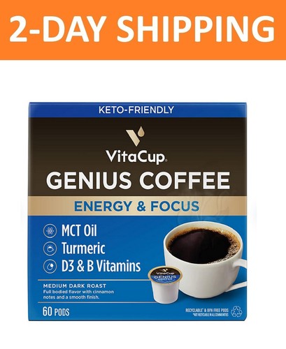 VitaCup Medium-Dark Roast Single Serve Coffee Pods, Genius Blend 60 ct ...