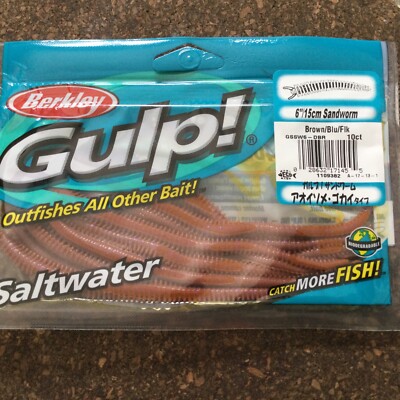 Artificial Sea Bait - Gulp - Sandworm - Brown/Blu/Flk. 10 in pack. | eBay