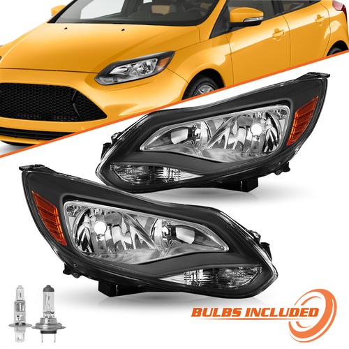 For 2012 2013 2014 Ford Focus Black Headlights Headlamps Assembly Pair ...