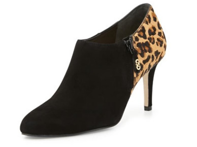 Cole Haan Raquel Leopard Cow Fur Black Suede Heeled Booties Sz 7.5 B | eBay