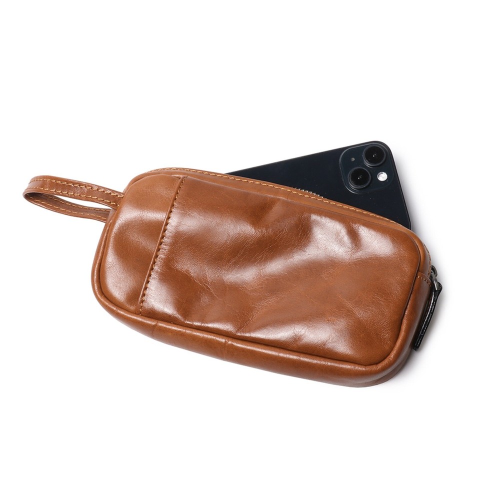 Men's Leather Travel Pouch Top Grain Small Bag Phone Wallet Key Holder ...