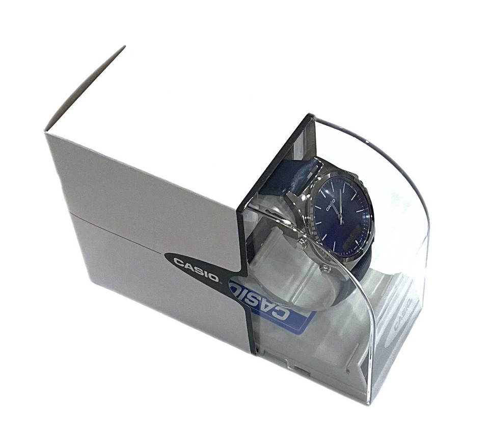 Casio Watch Blue Face Round 46mm Case Leather Analog Digital Gift Boxed ...