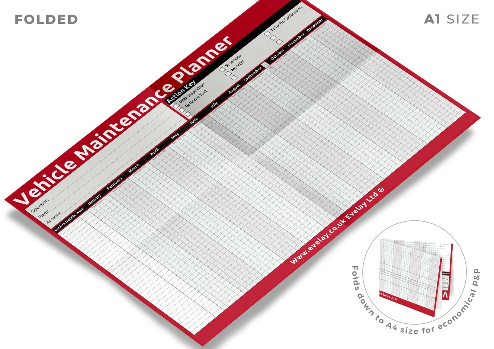 HGV PSV Vehicle Maintenance Wall Planner A1 Forward Un-Dated Folded Or ...