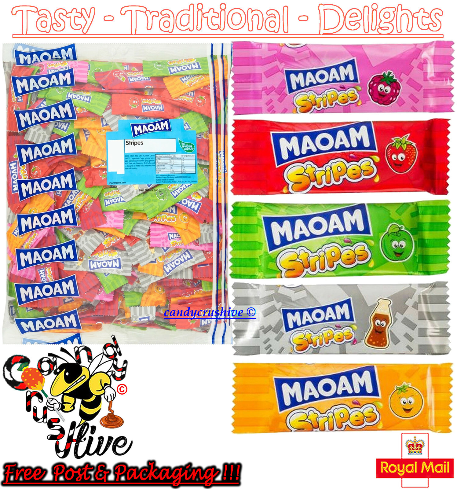 2kg Haribo MAOAM STRIPES Fruit Cola Chew Bars Wrapped Sweets Pick N Mix ...