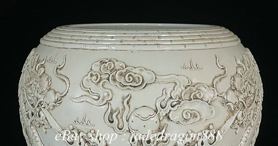 13.6" Chinese Marked White Glazed Porcelain Dragon Statue Writing-brush ...