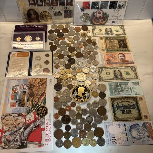 Job Lot of Coin Collection Uk and World Coins Banknotes Token Medal ...