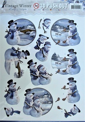 A4 DIE CUT 3D PAPER TOLE DECOUPAGE Push Out Sheet Christmas Snowman ...