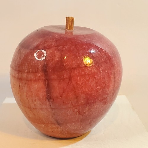 Vtg Alabaster Stone Red Apple Fruit W/ Wood Stem Paperweight Flat ...