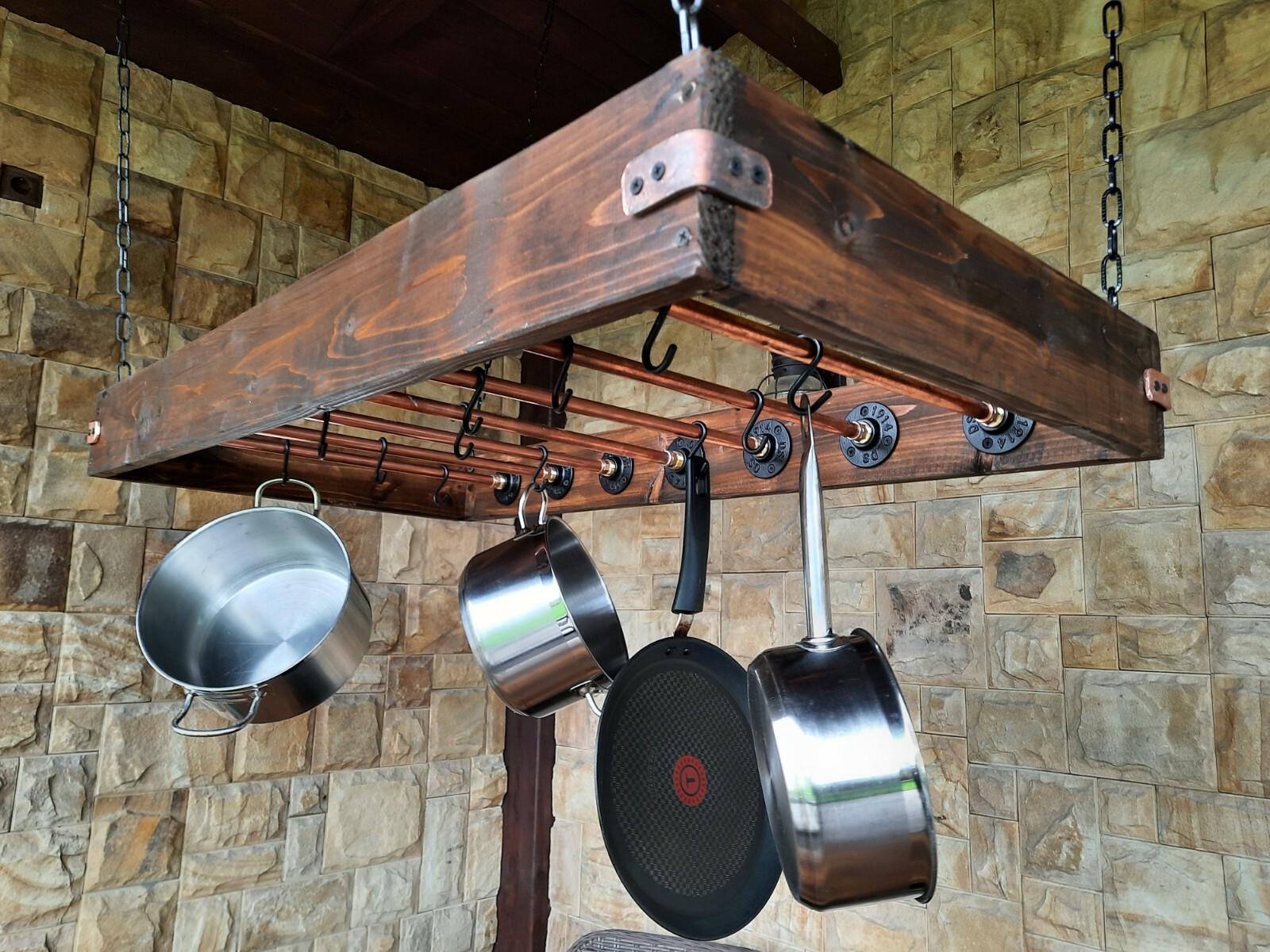 Modern Hanging Pot Rack Hanging Pot Rack Reclaimed Wood and Industrial ...