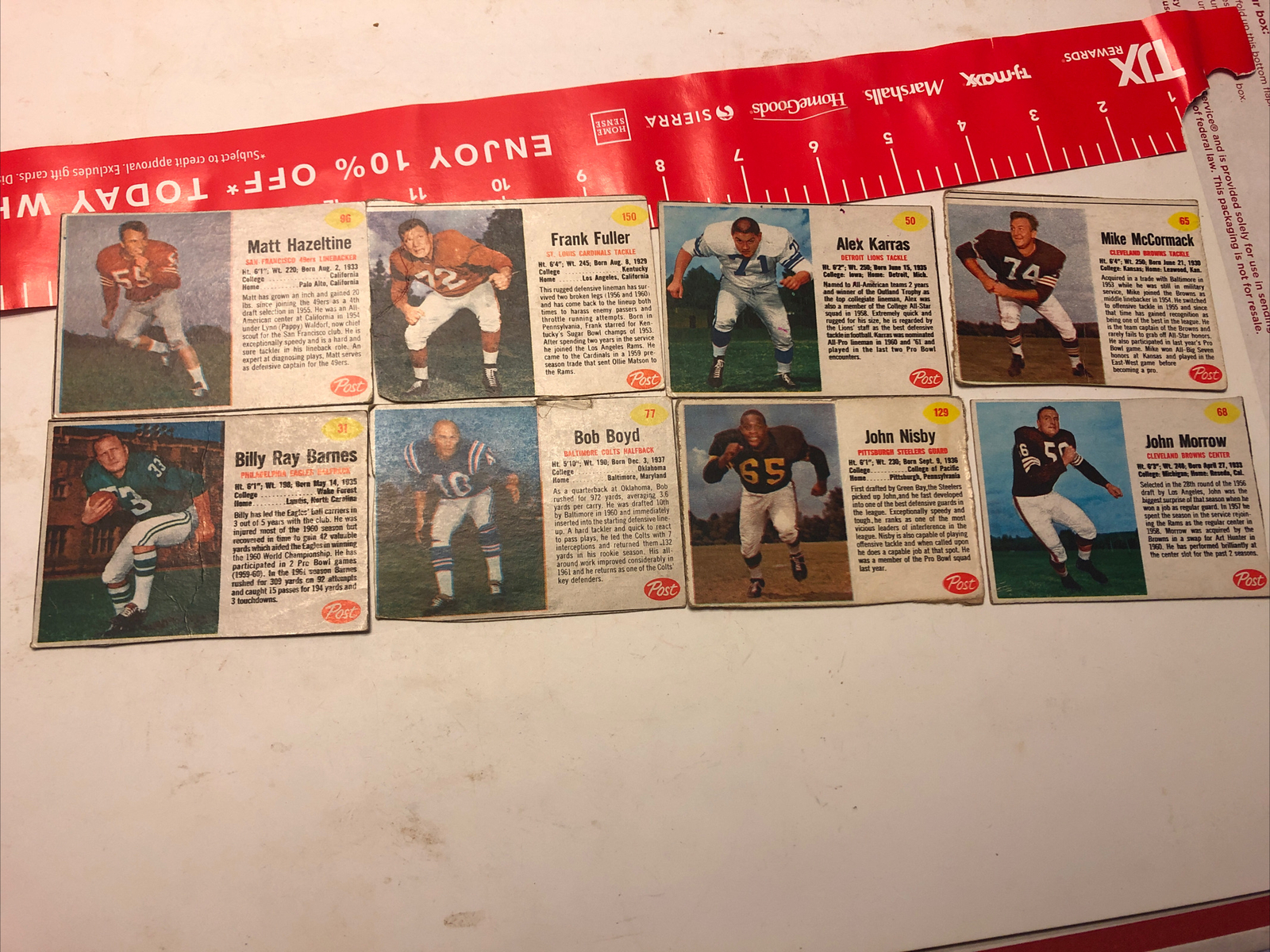 Lot of 8 1962 Post Cereal Football cards Nice Condition Alex Karmas ...