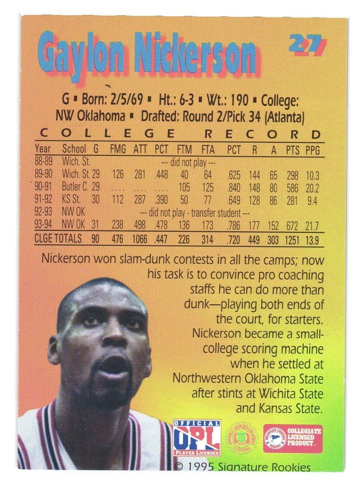1995-96 Signature Rookies Kromax Basketball NW Oklahoma Gaylon ...