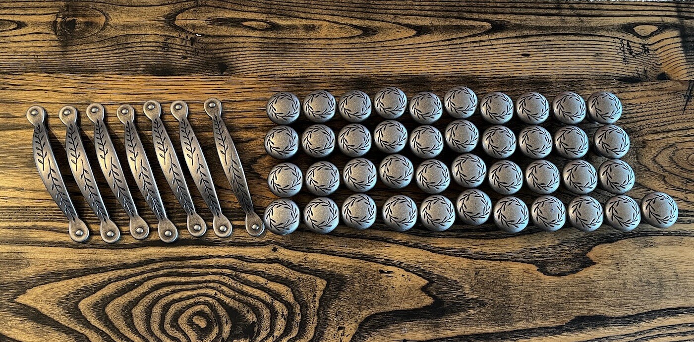 Lot of 33 Pewter Finished Round With Vines I.25” Cabinet Knobs / 3” Spaced Pulls | eBay